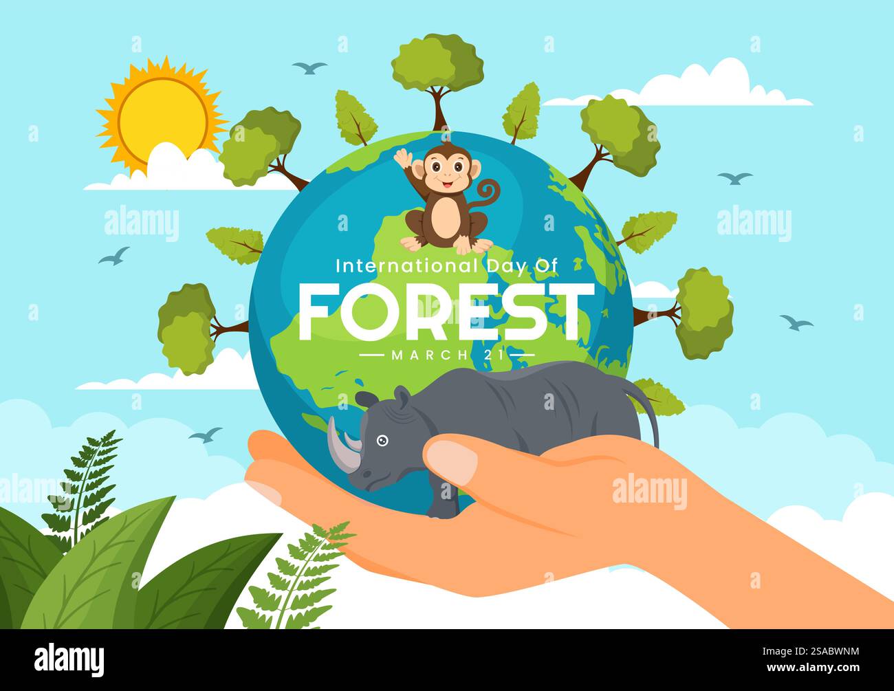 International Forest Day Vector Illustration on 21 March with Plants ...