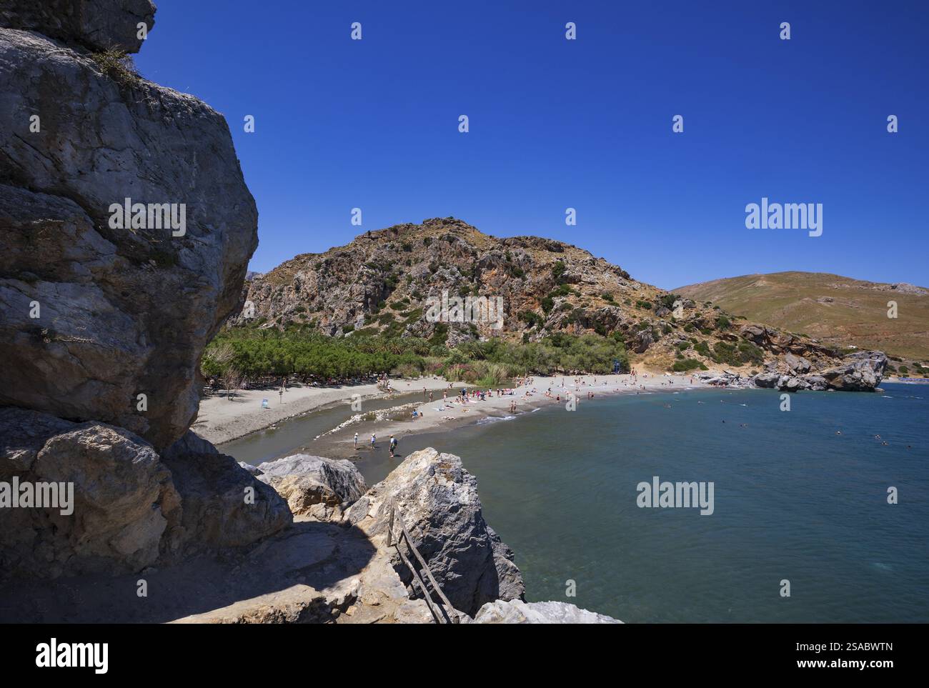 Preveli Beach at the end of the Kourtaliatiko Gorge, south coast, Crete ...