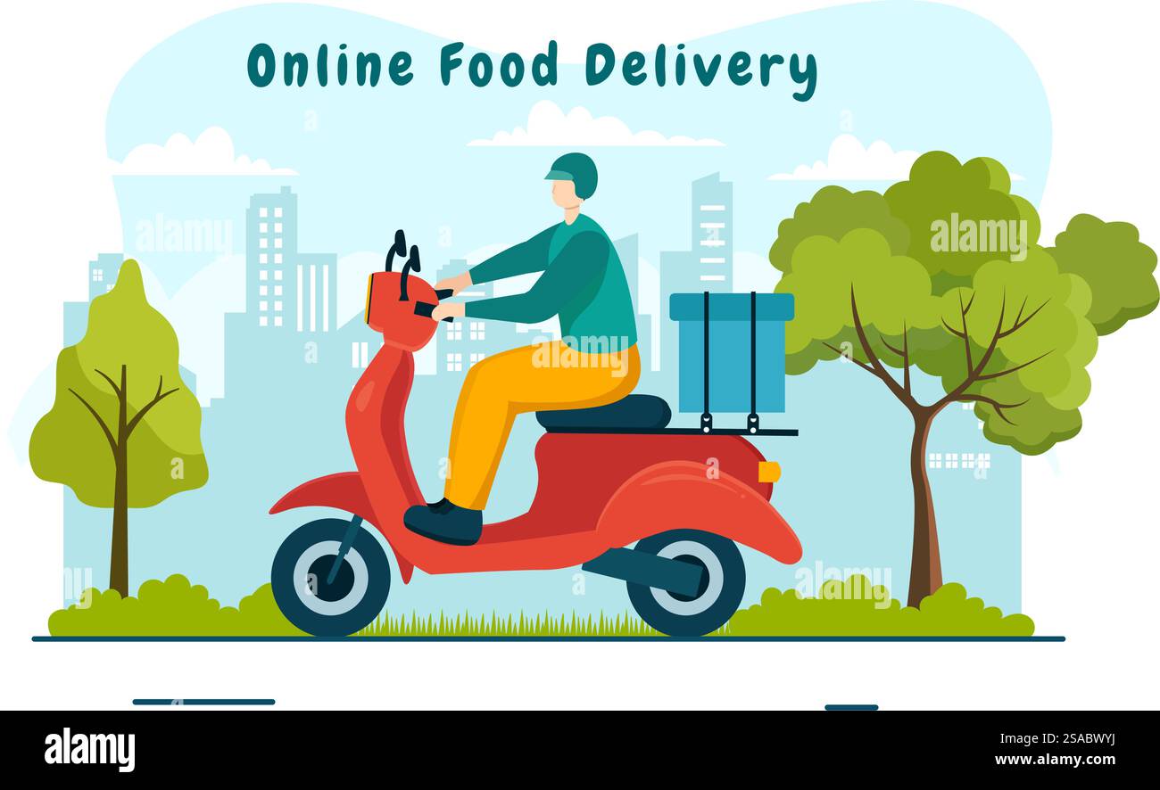 Online Food Delivery Vector Illustration with Order Food on the Phone ...