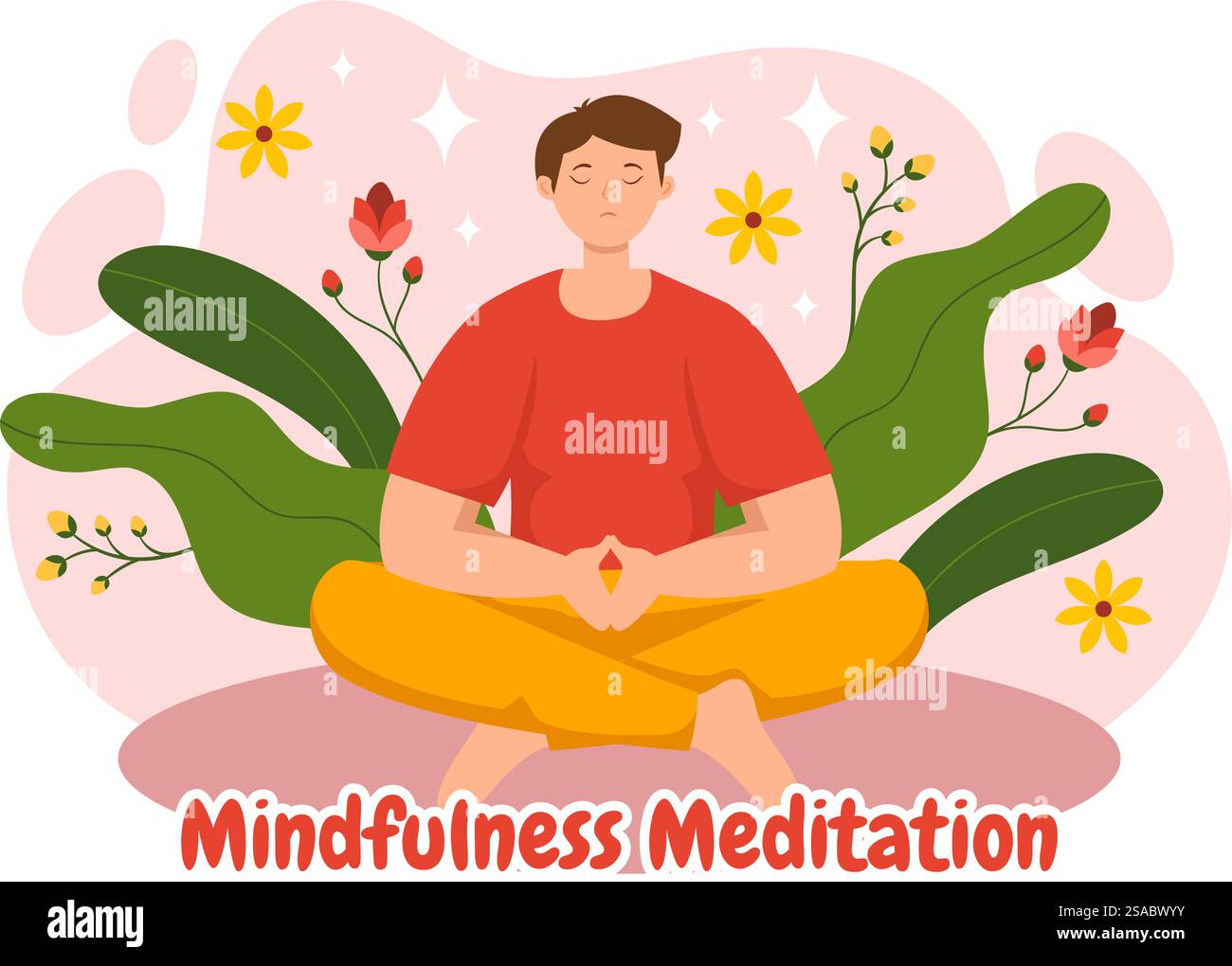 Mindfulness Meditation Vector Illustration of Person with Closed Eyes ...