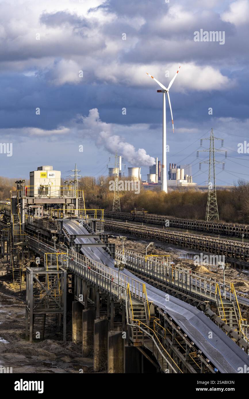 RWE Power lignite power plant Neurath, conveyor belts in opencast ...