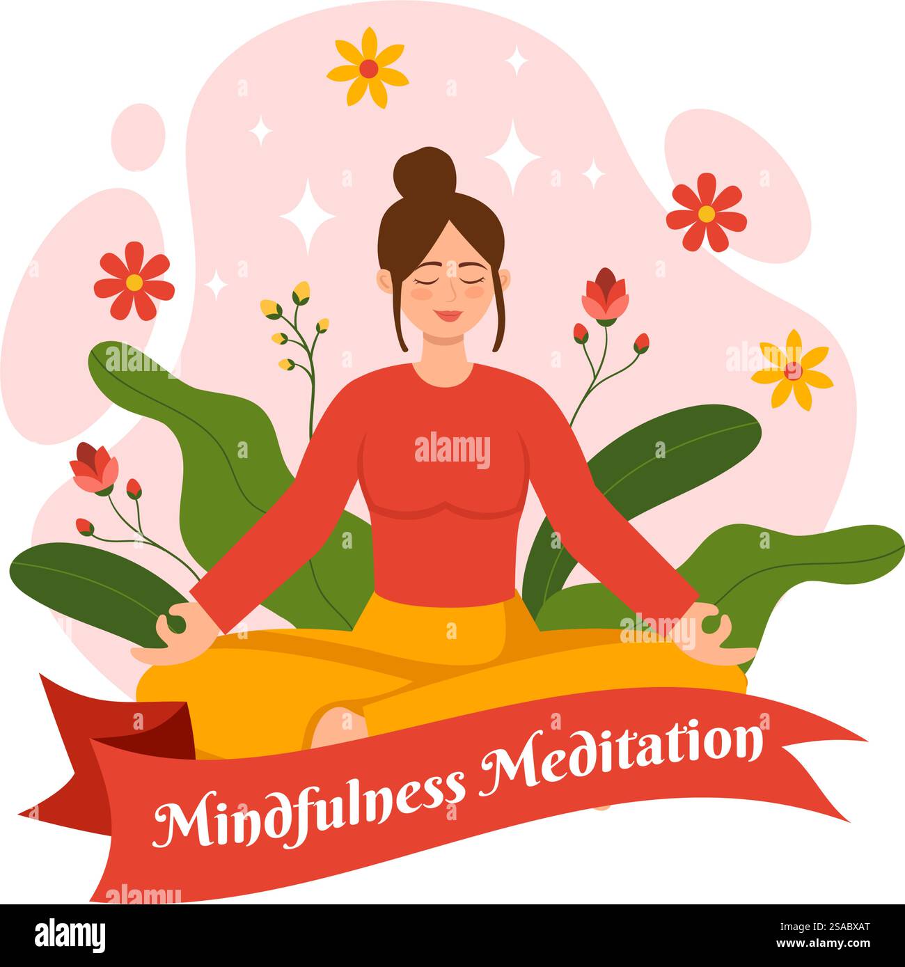 Mindfulness Meditation Vector Illustration of Person with Closed Eyes ...