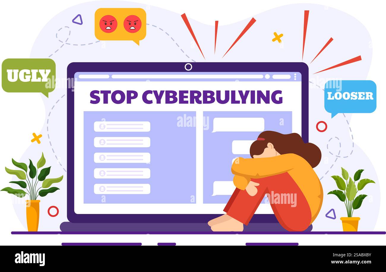 Stop Cyberbullying Vector Illustration of Haters Online with Bullying ...