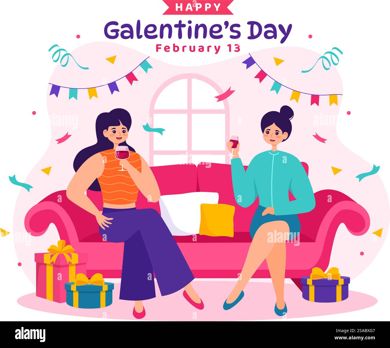 Happy Galentine’s Day Vector Illustration on February 13th with ...
