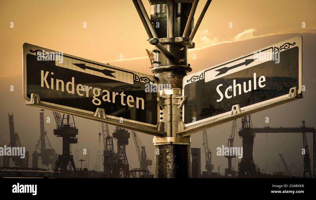 An image with a signpost pointing in two different directions in German ...