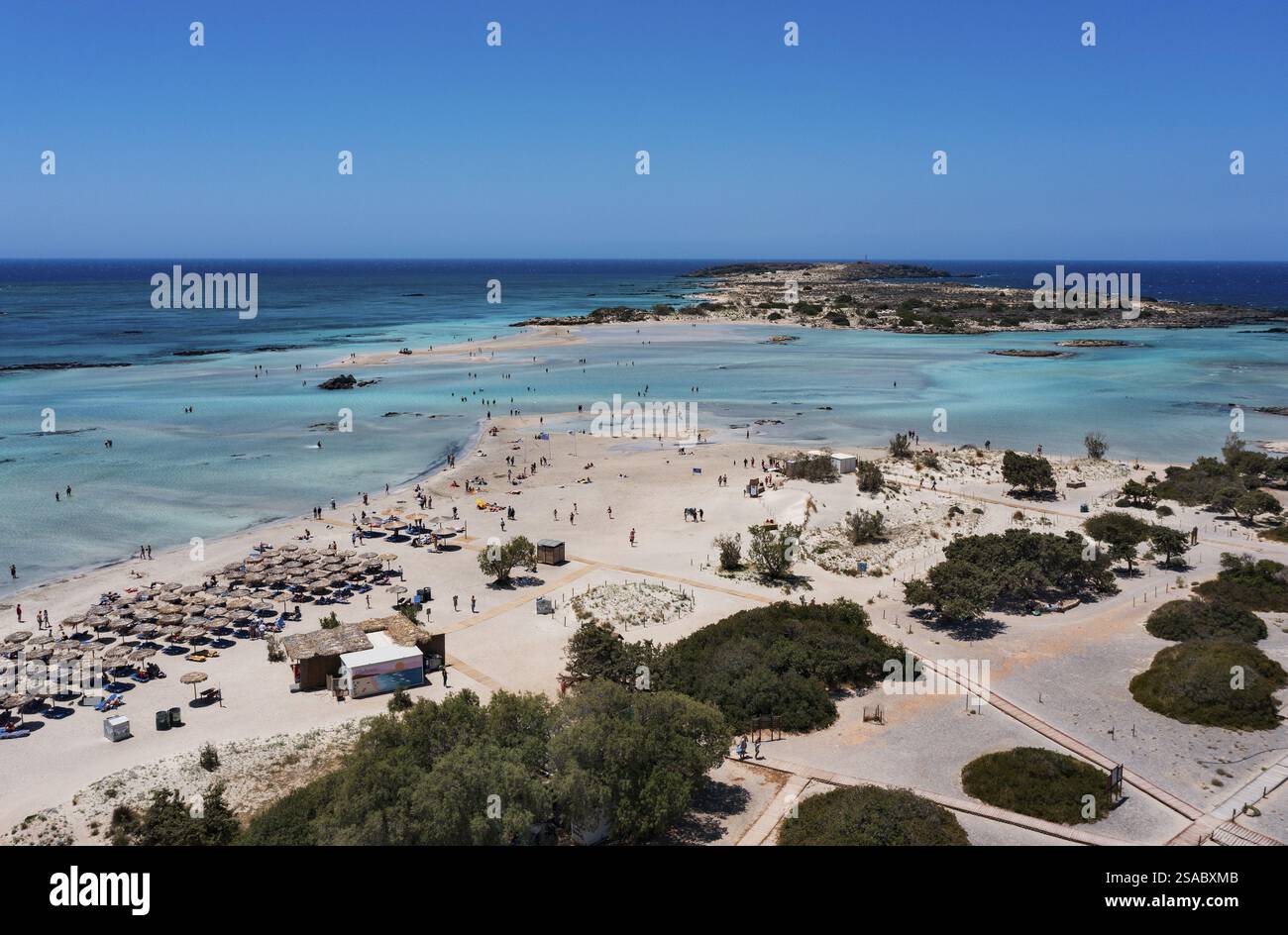 Drone shot, Elafonissi beach, south-west Crete, Crete, Greece, Europe ...
