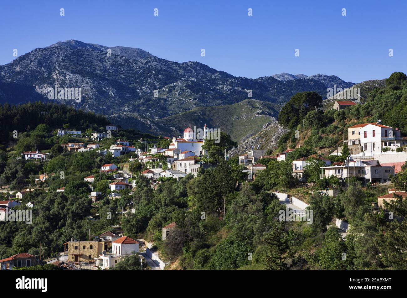 Mountain village of Lakkoi with Agios Antonios church, Crete, Greece ...