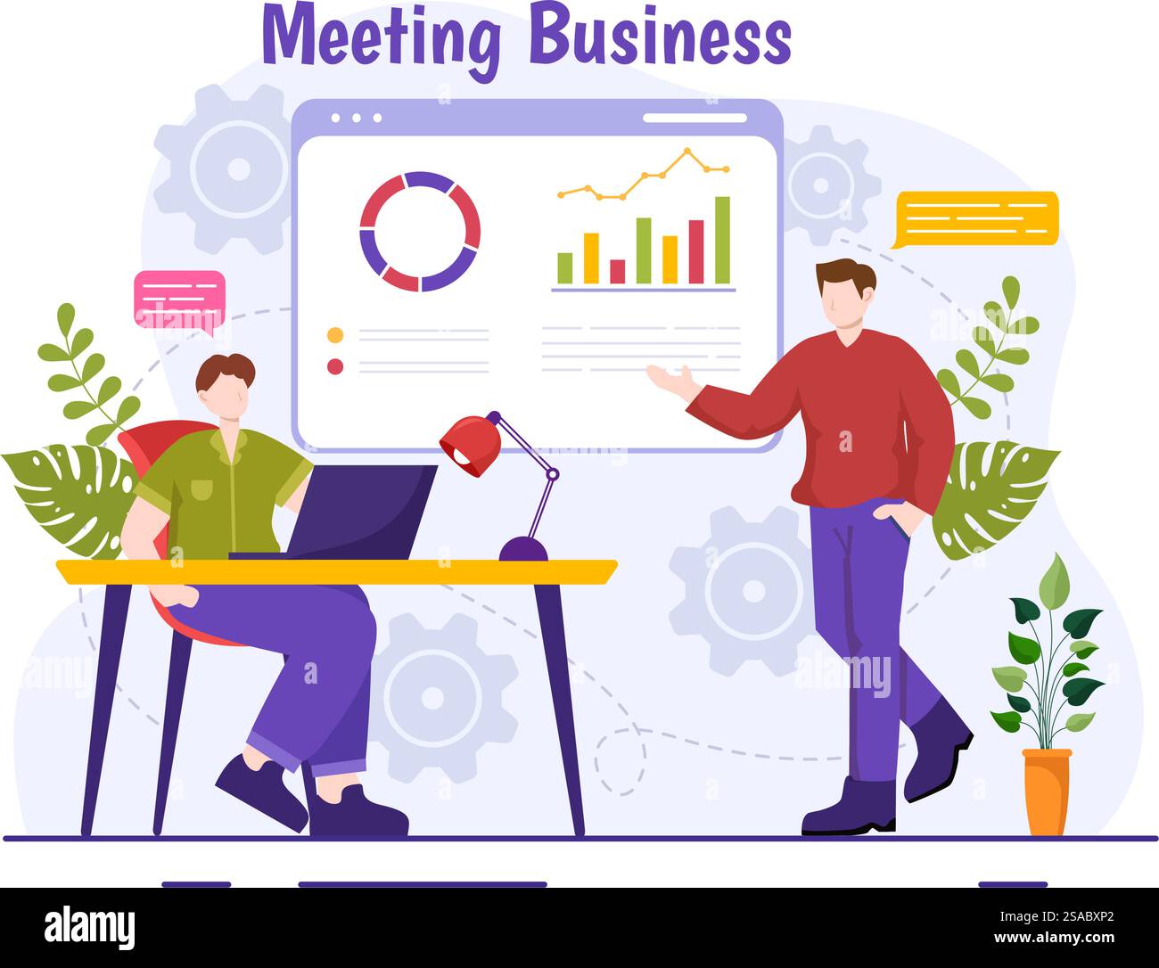 Business Meeting Vector Illustration with Businessman and Employees on ...