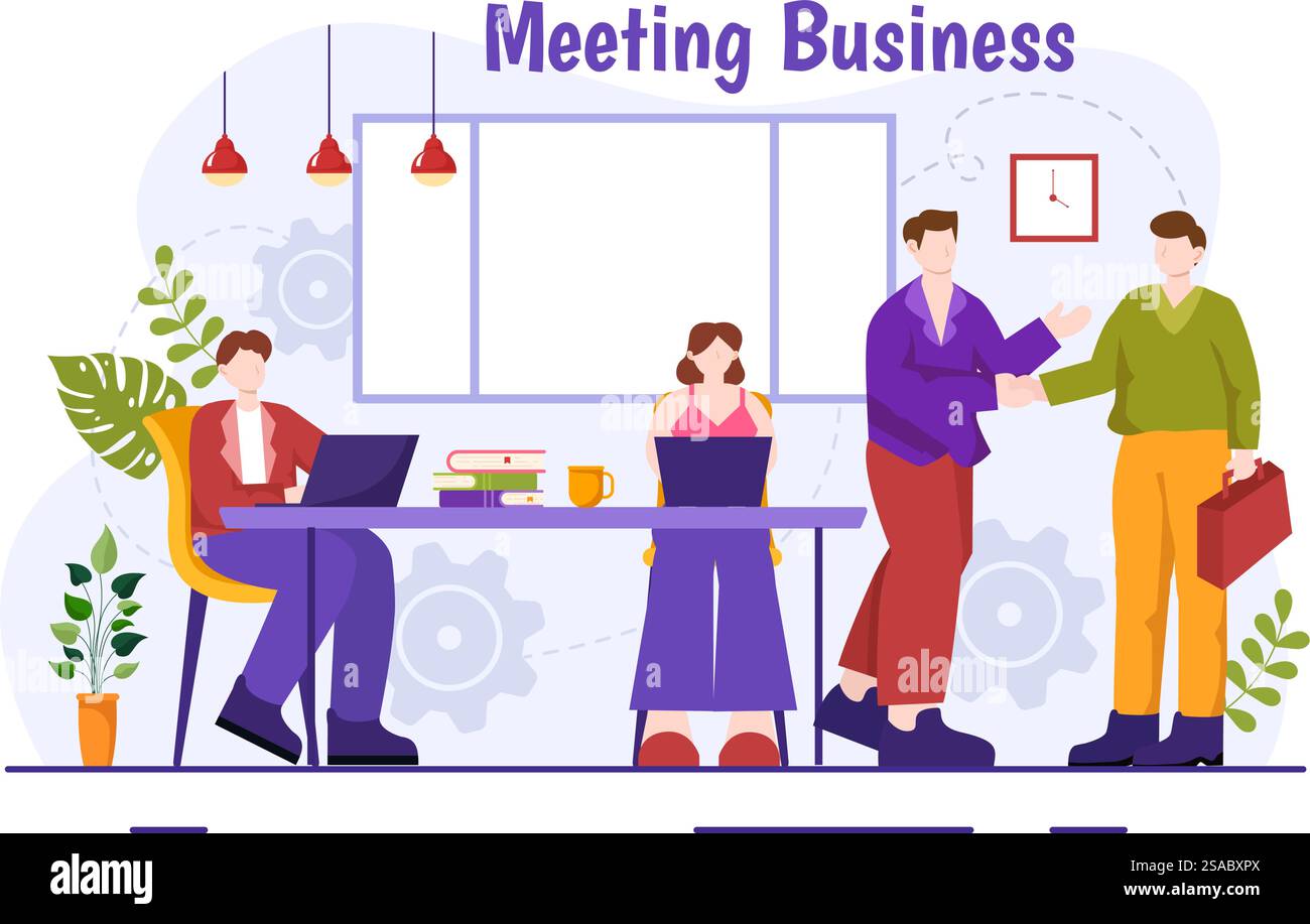 Business Meeting Vector Illustration with Businessman and Employees on ...