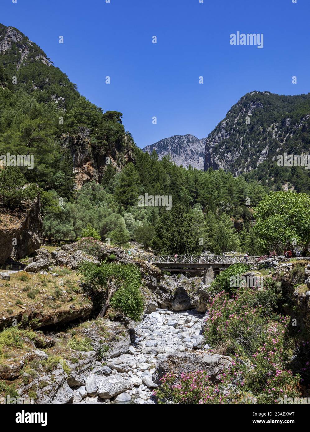 Bridge on the hiking trail through the Samaria Gorge, south coast ...