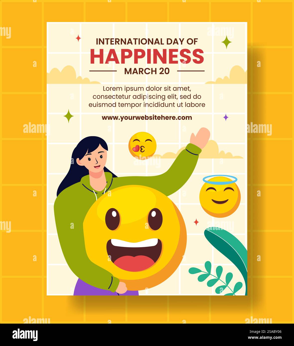 Happiness Day Vertical Poster Flat Cartoon Hand Drawn Templates ...