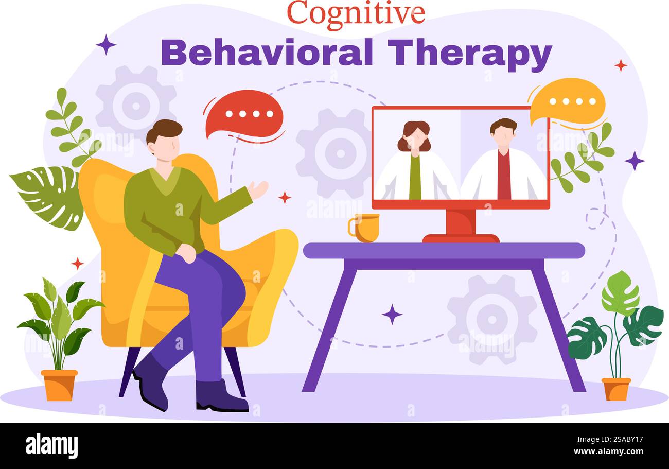 CBT or Cognitive Behavioural Therapy Vector Illustration with Person ...