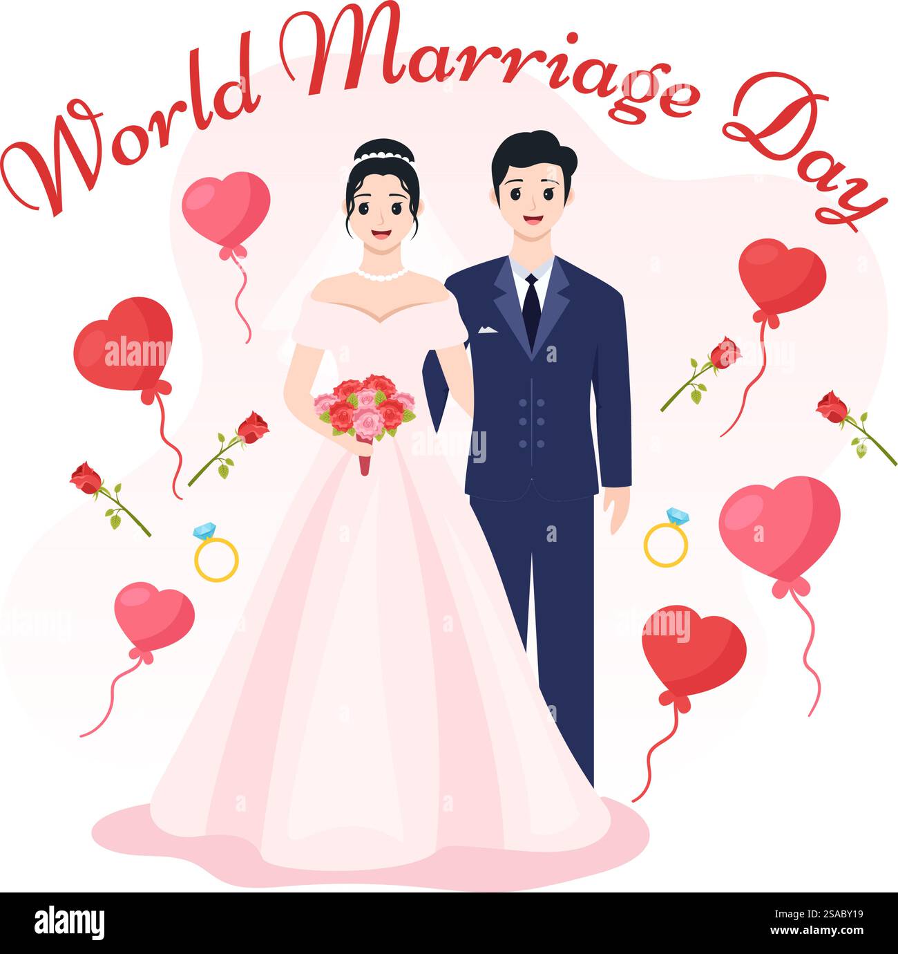 World Marriage Day Vector Illustration on February 12 with Ring of Love ...