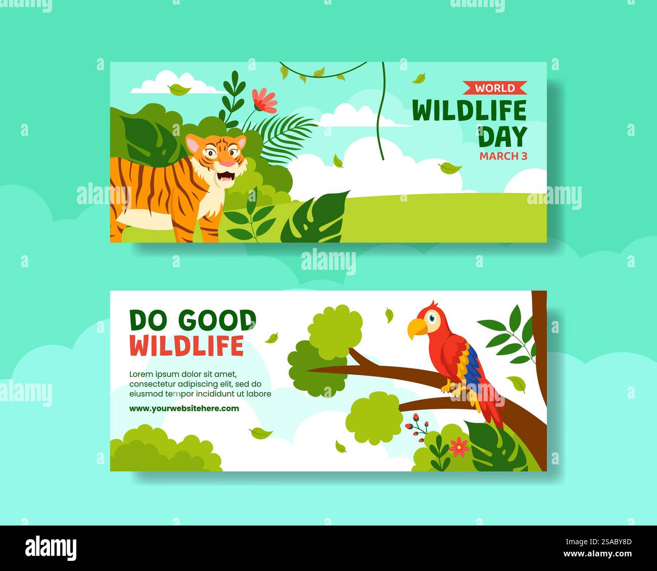 Wildlife Day Horizontal Banner Flat Cartoon Hand Drawn Templates ...
