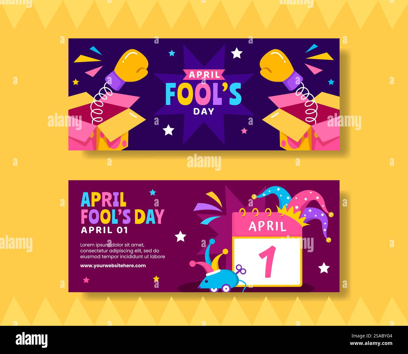 April Fools Day Horizontal Banner Flat Cartoon Hand Drawn Templates ...