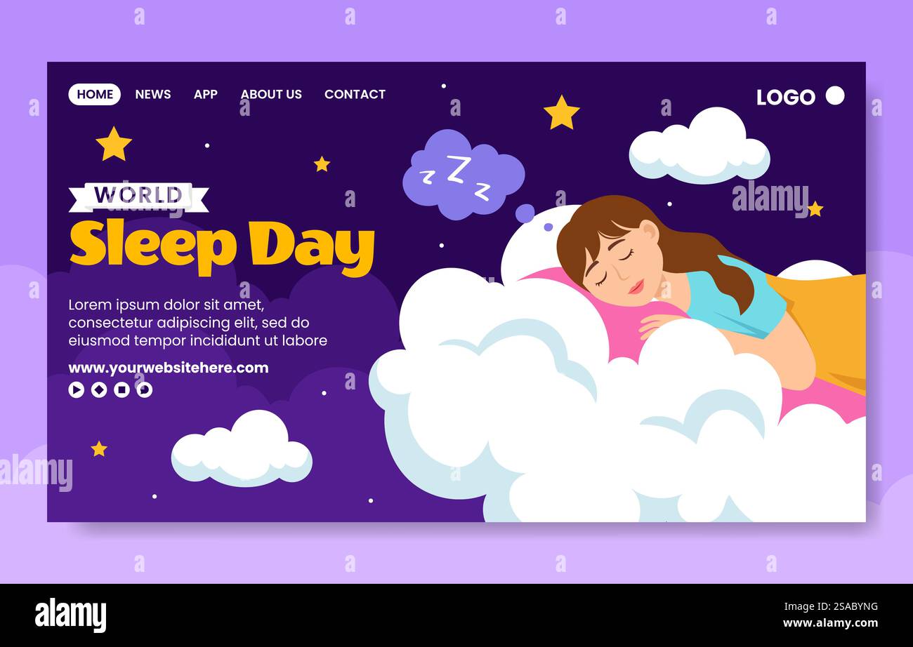 Sleep Day Social Media Landing Page Cartoon Hand Drawn Templates ...