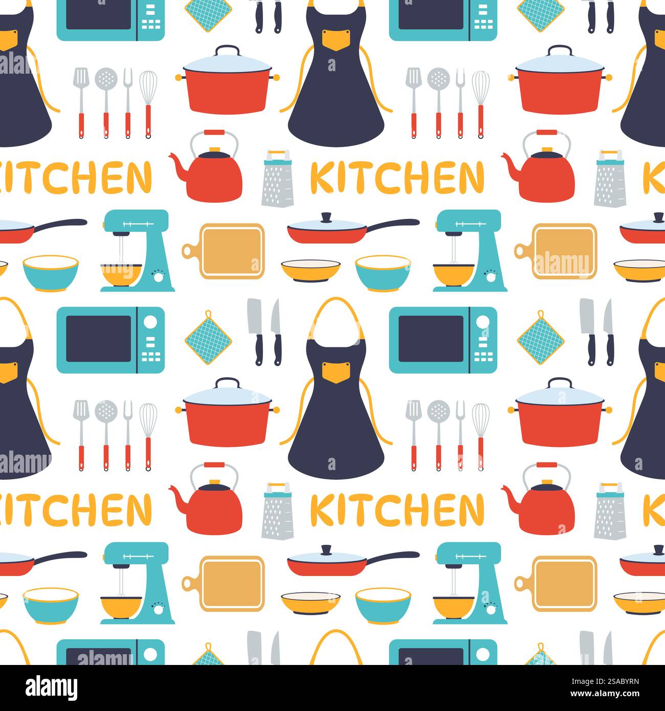Cooking Equipment Seamless Pattern Design Illustration in Flat Cartoon ...