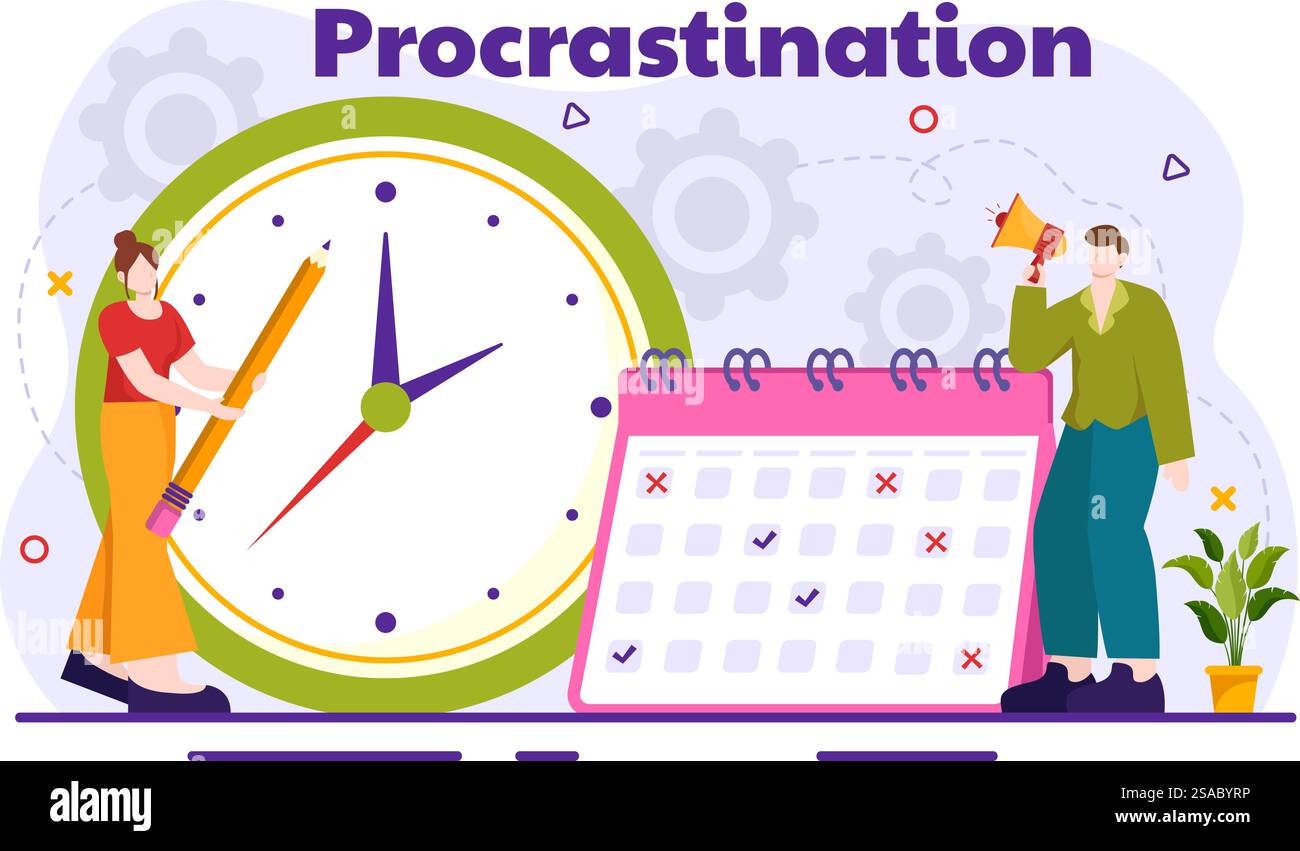 Procrastination Vector Illustration with Procrastinating Lazy ...