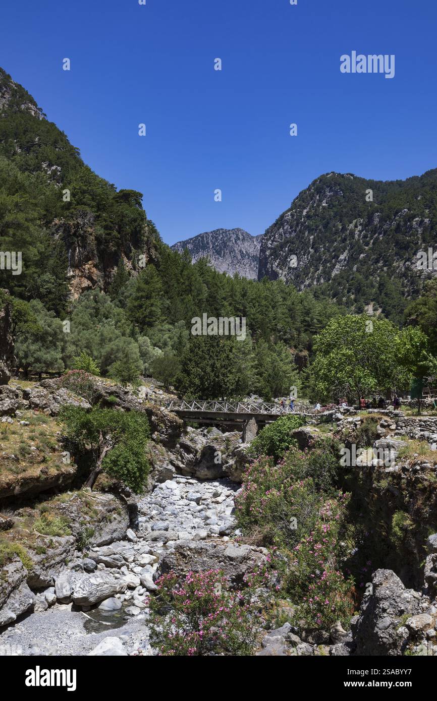 Bridge on the hiking trail through the Samaria Gorge, south coast ...