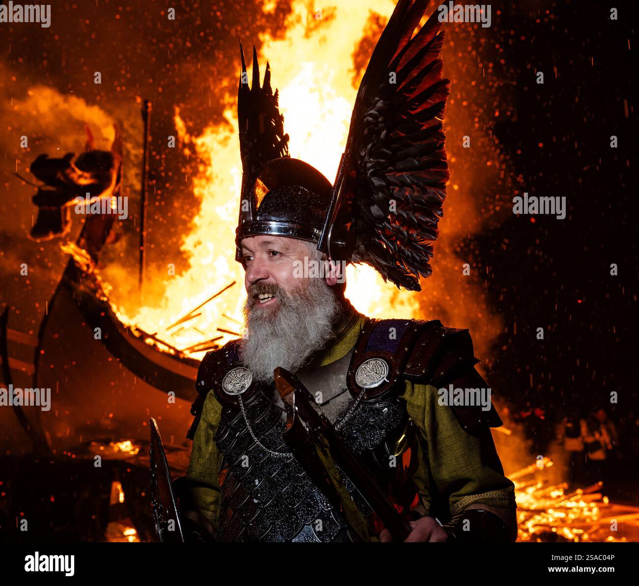 Lerwick, Scotland, 01.28.2025 Guizer Jarl Calum Grains leads with the ...