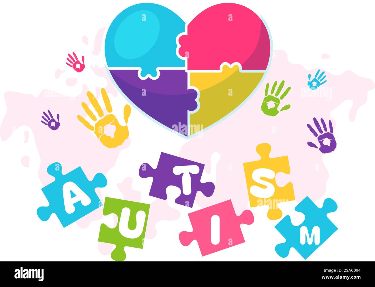 World Autism Awareness Day Vector Illustration with Ribbon of Puzzle ...
