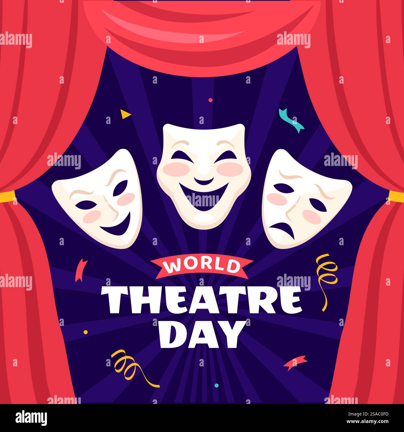 Theatre Day Social Media Illustration Flat Cartoon Hand Drawn Templates ...