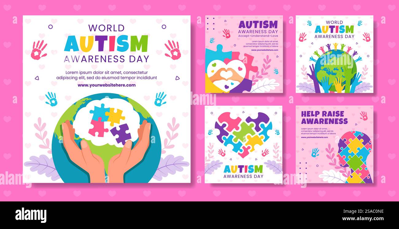 Autism Awareness Day Social Media Post Flat Cartoon Hand Drawn ...