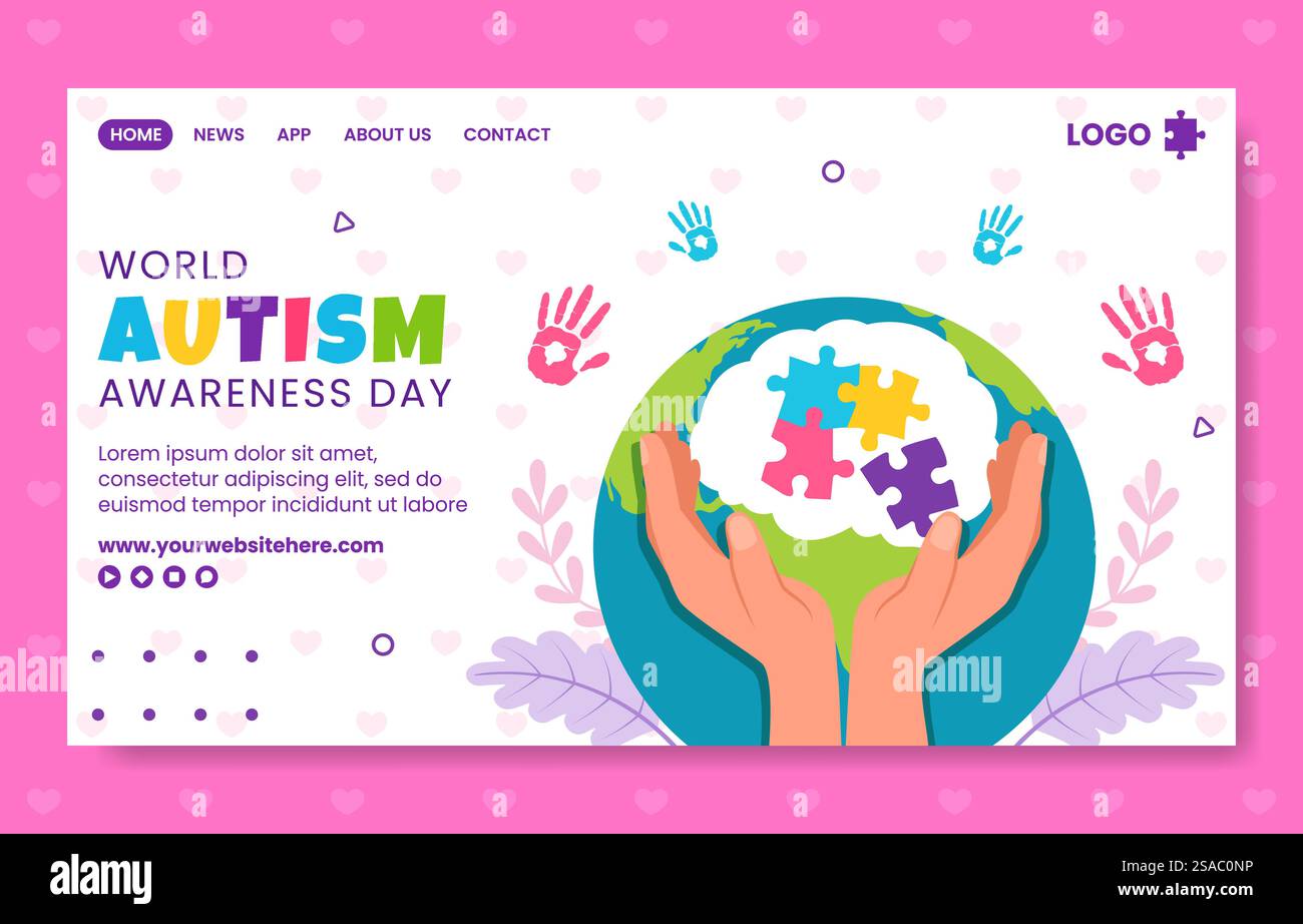 Autism Awareness Day Social Media Landing Page Cartoon Hand Drawn ...