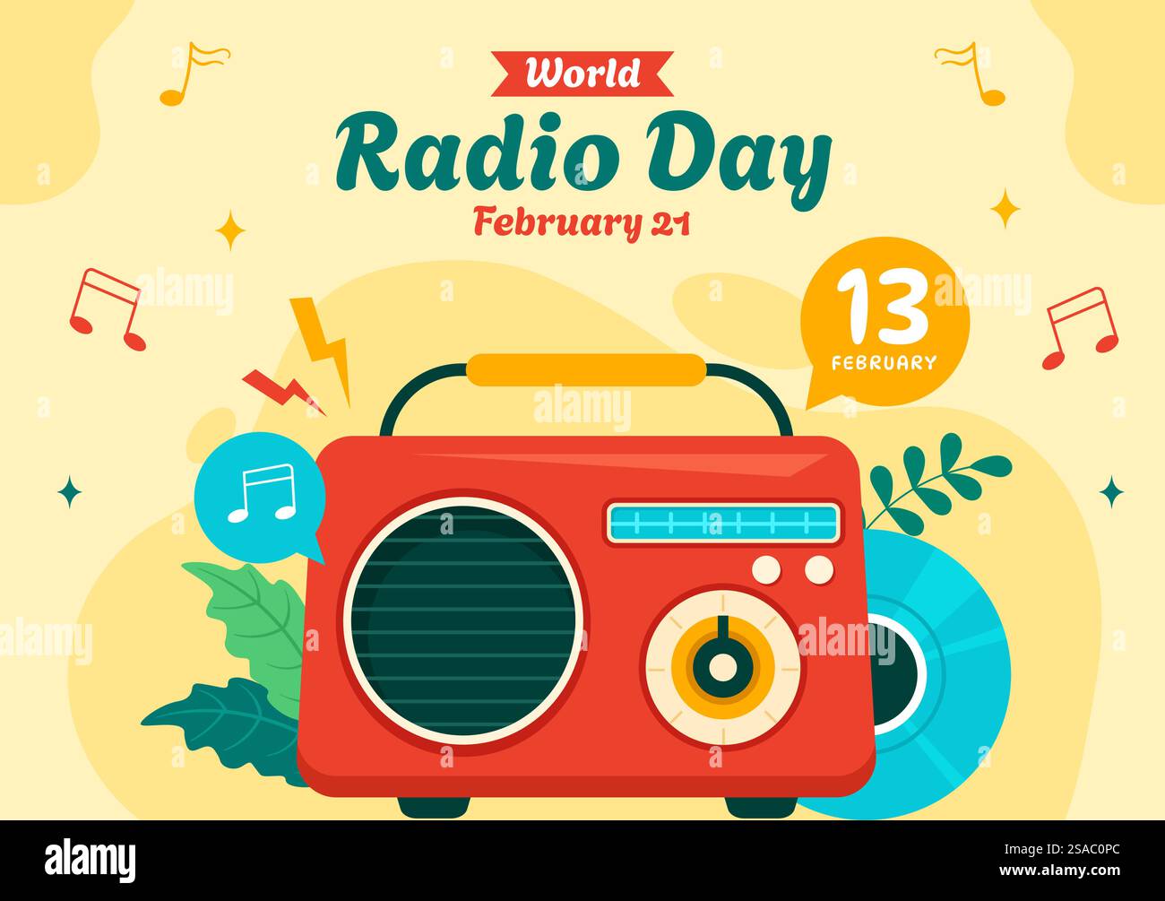 Radio Day Social Media Background Flat Cartoon Hand Drawn Templates ...