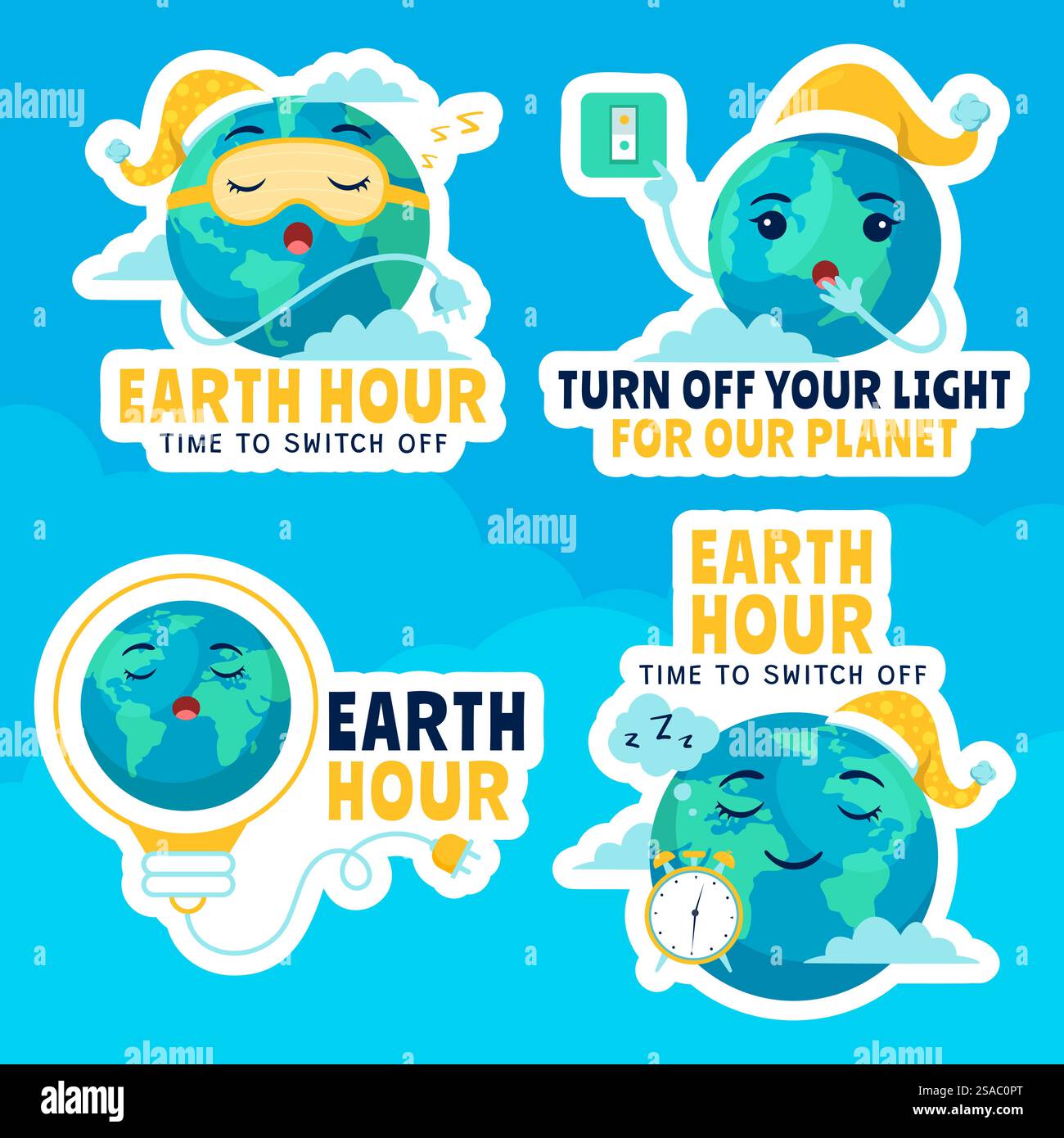 Earth Hour Day Label Flat Cartoon Hand Drawn Templates Background ...