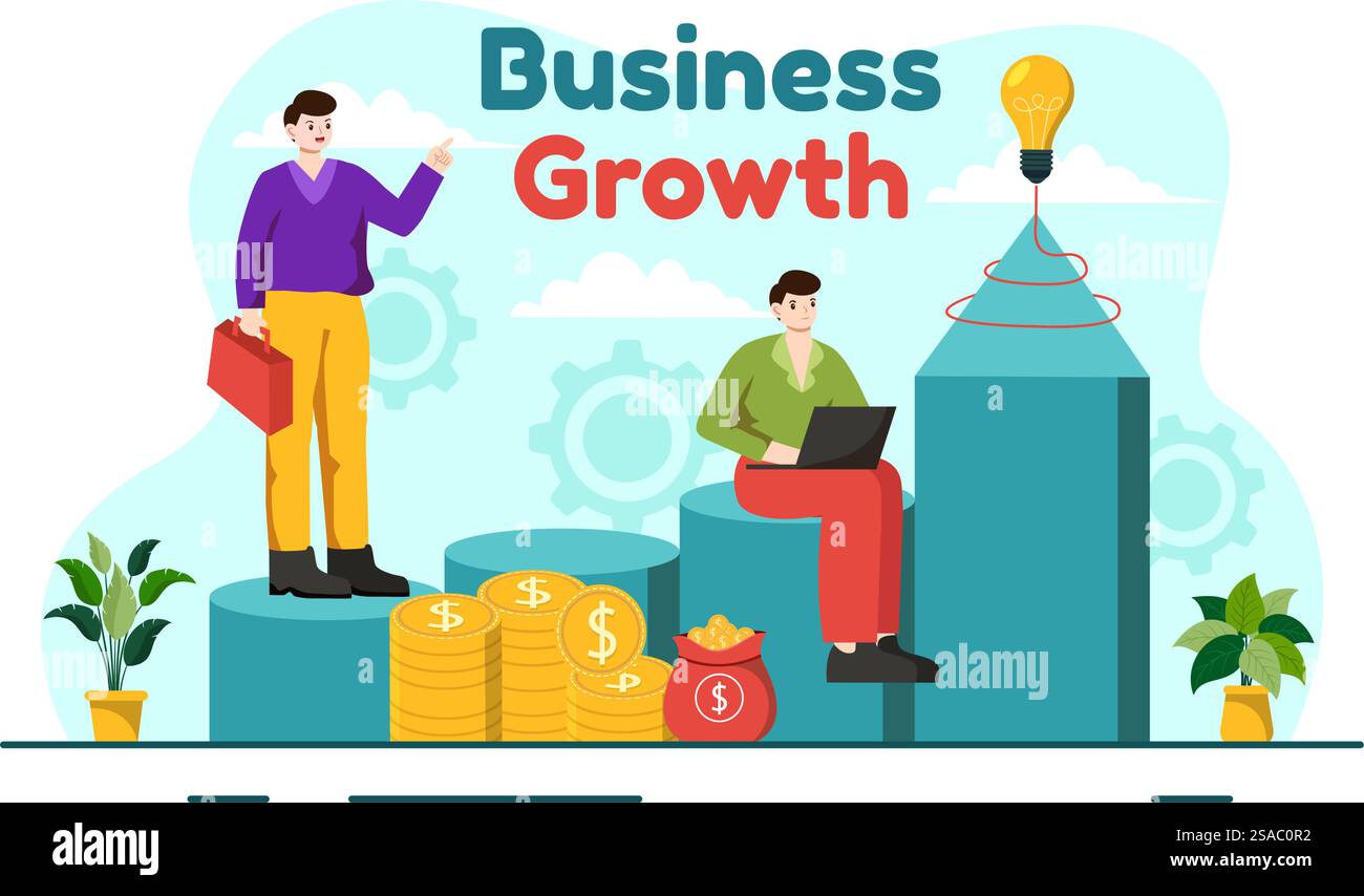 Business Growth Vector Illustration with Arrow Target Direction Up ...