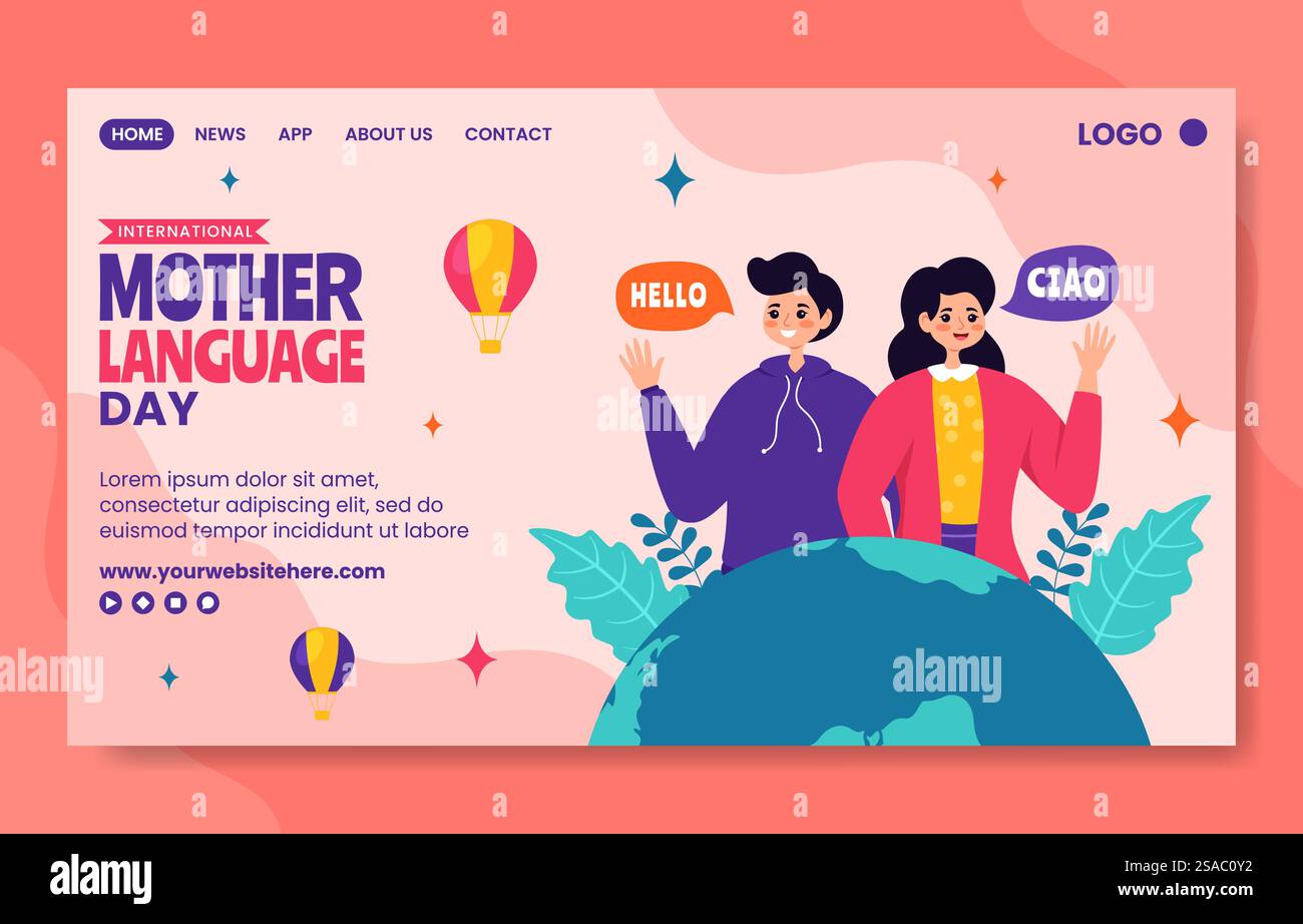 Mother Language Day Social Media Landing Page Cartoon Hand Drawn ...