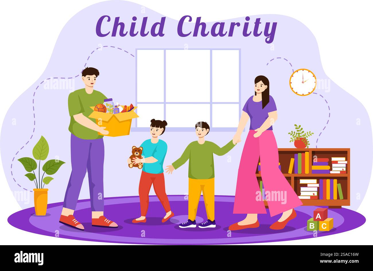 Child Charity Vector Illustration of Charitable Support and Protection ...