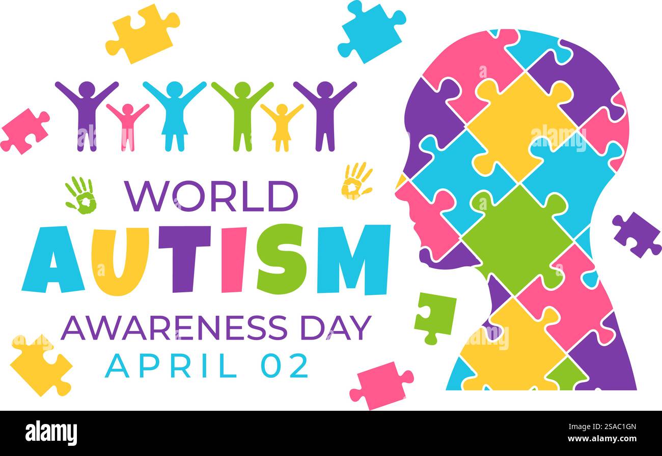 World Autism Awareness Day Vector Illustration with Ribbon of Puzzle ...