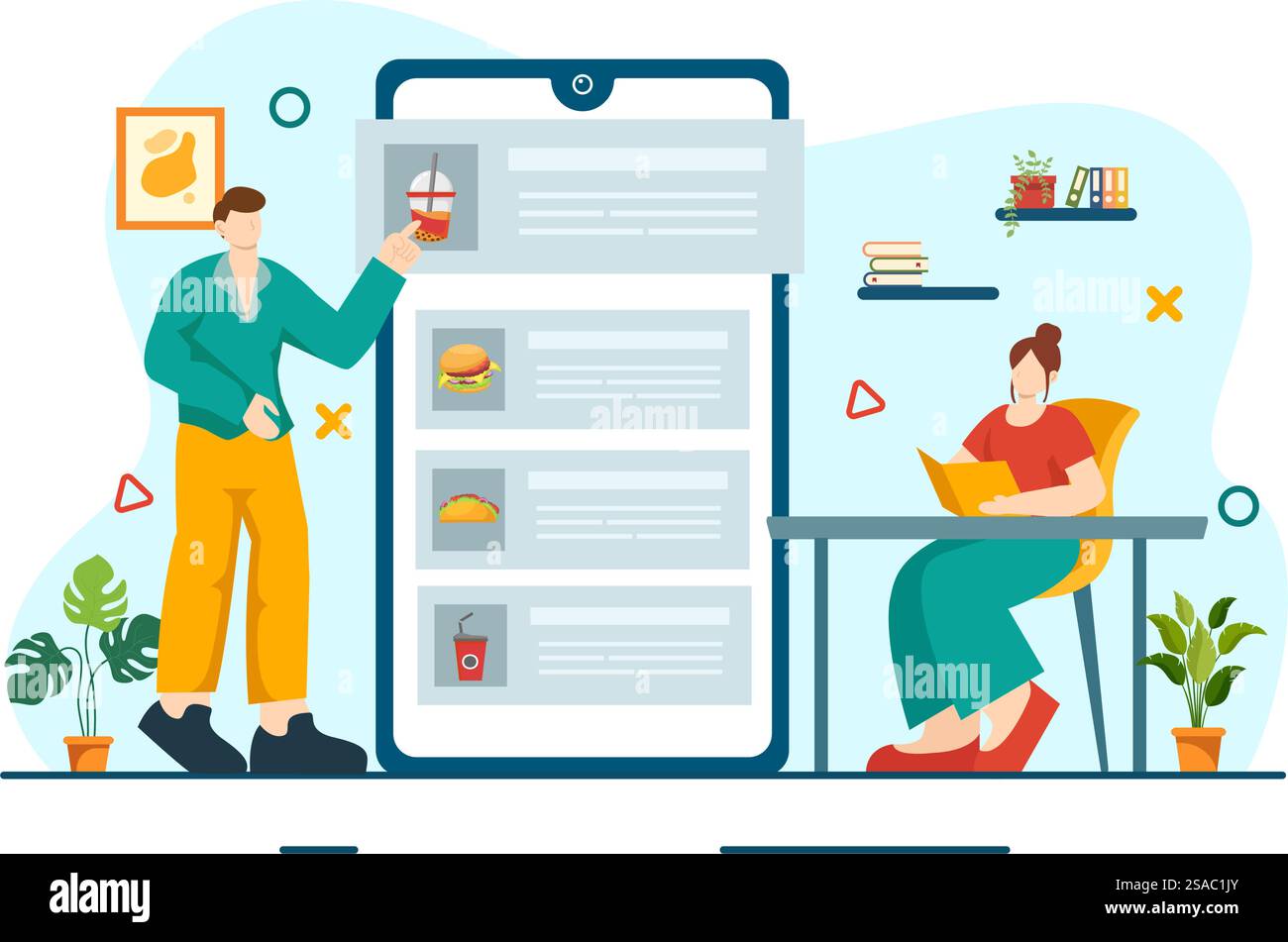 Online Food Delivery Vector Illustration with Order Food on the Phone ...