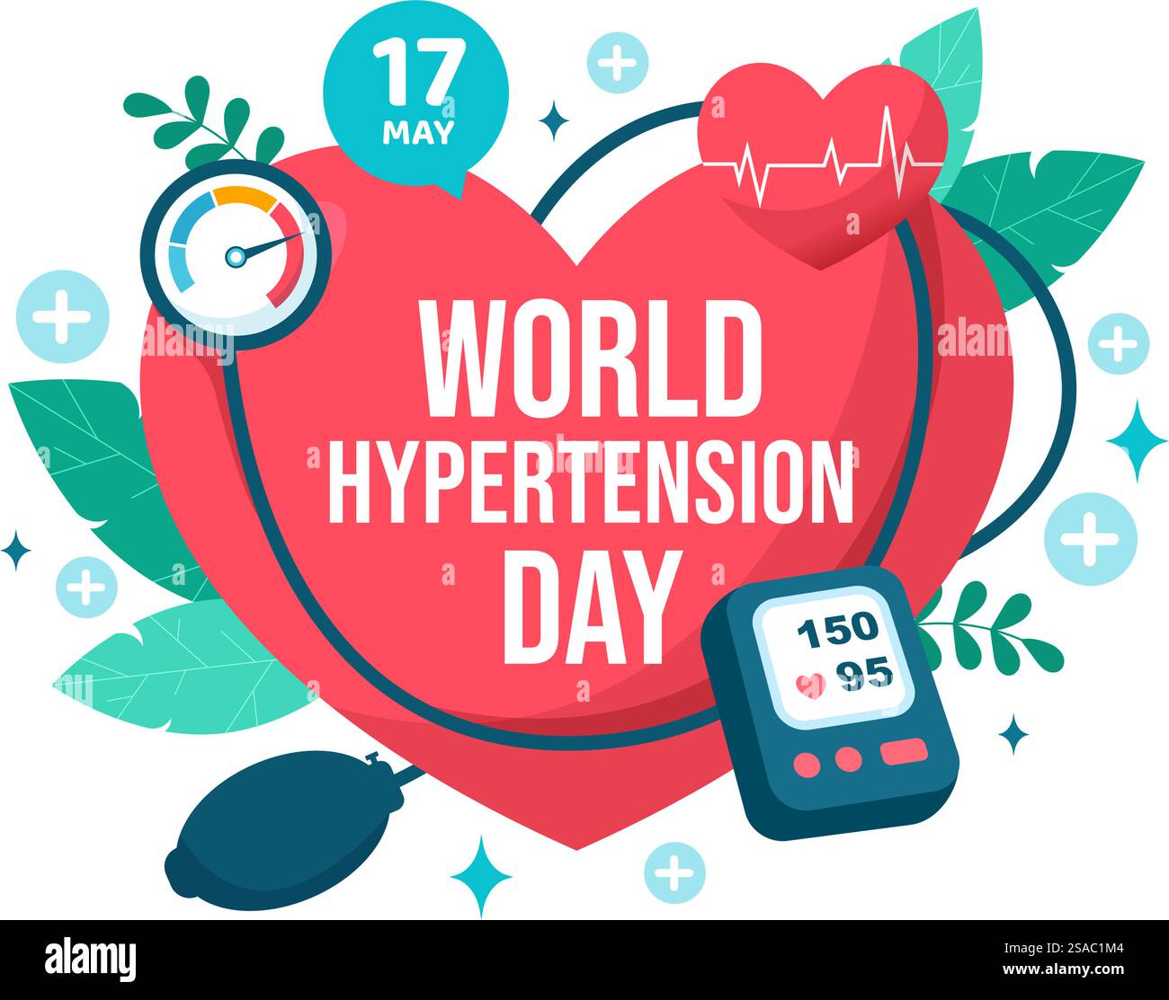 World Hypertension Day Vector Illustration on May 17th with High Blood ...