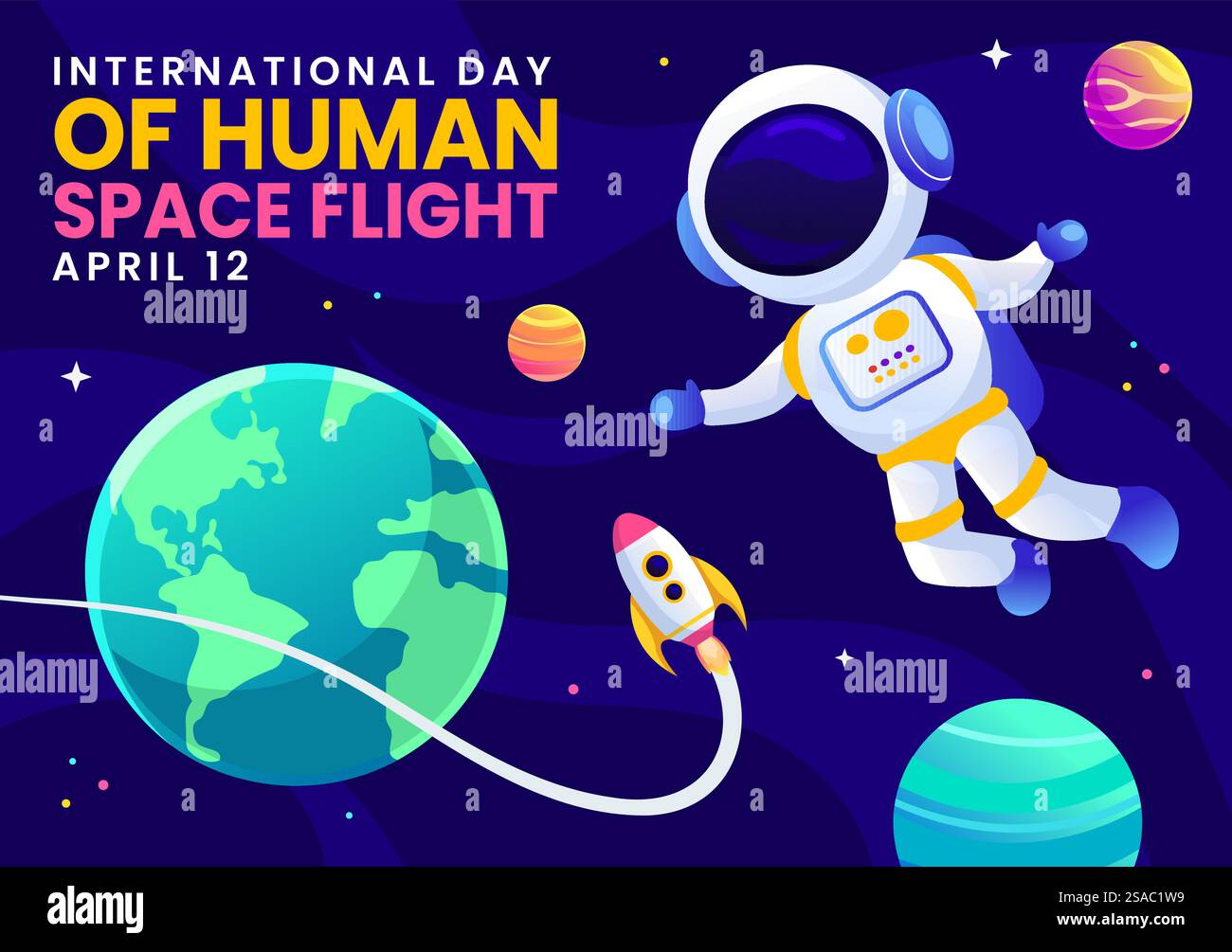Human Space Flight Social Media Background Flat Cartoon Hand Drawn ...