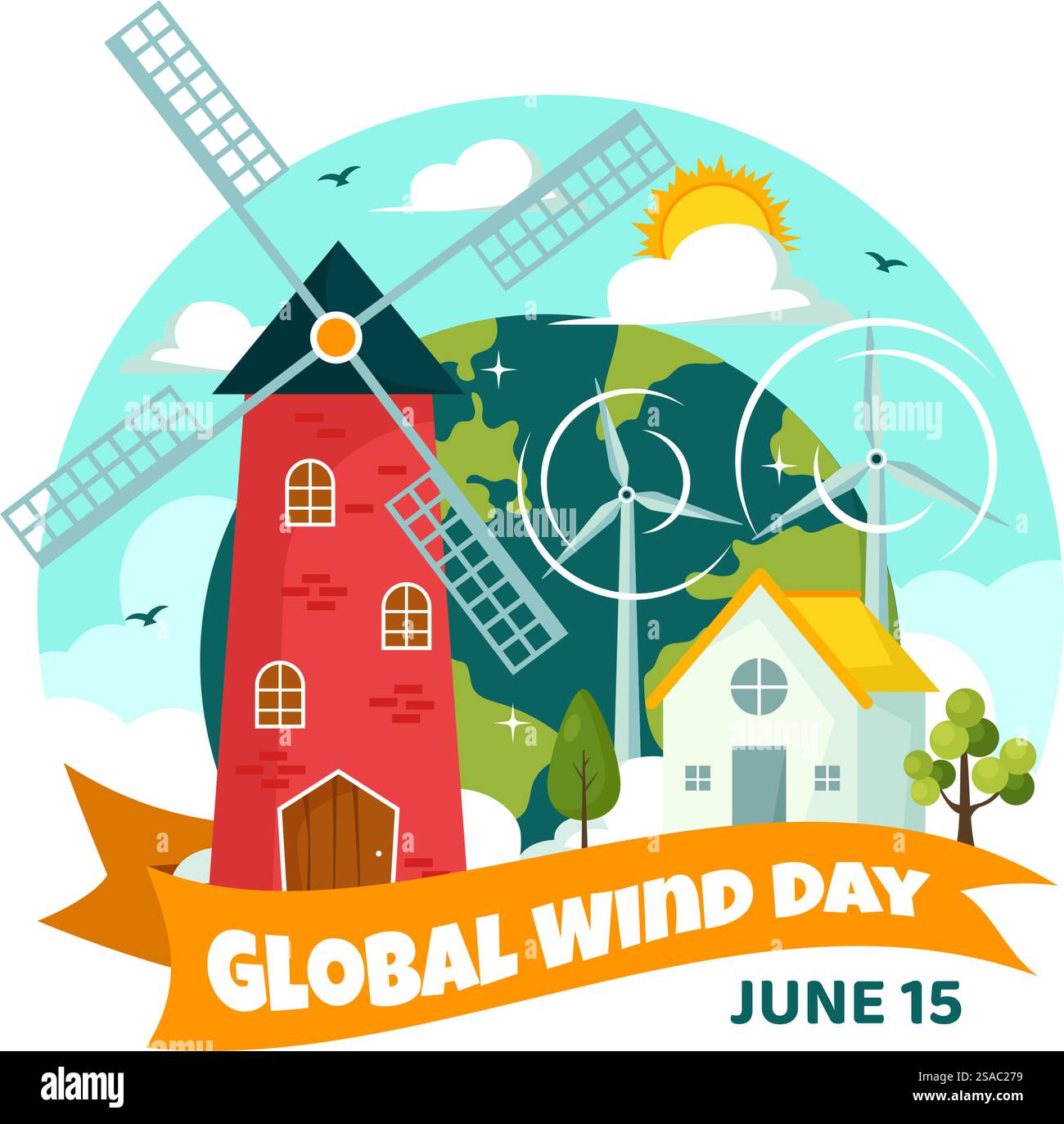 Global Wind Day Vector Illustration on June 15 with Earth Globe and ...
