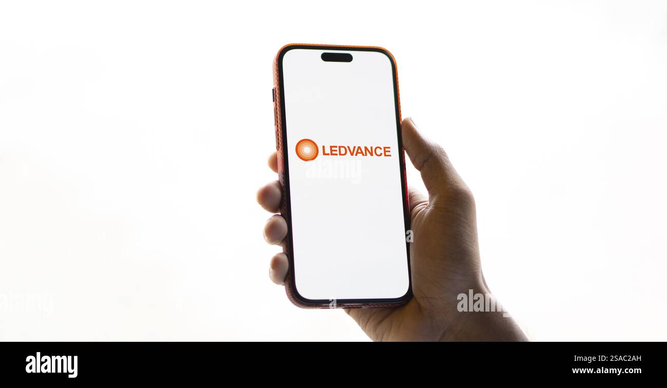 Ledvance logo is displayed on smartphone. Ledvance GmbH is a German ...