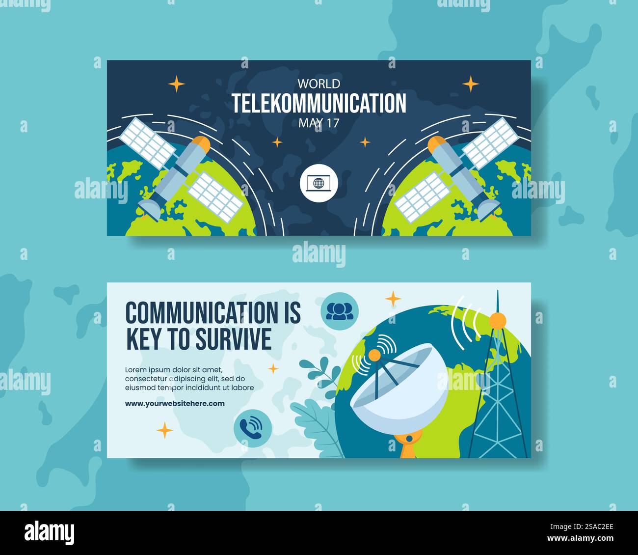 Telecommunication Day Horizontal Banner Flat Cartoon Hand Drawn ...