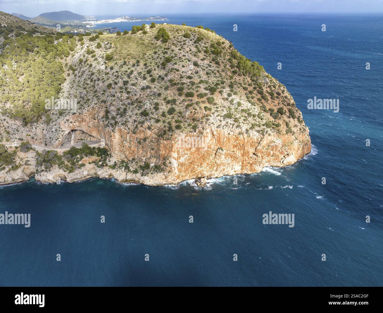 Aerial view, Spain, Balearic Islands, Mallorca, Capdepera, Cuevas de ...