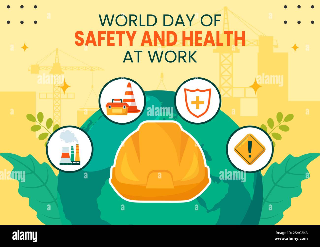 Safety and Health at Work Day Social Media Background Cartoon Hand ...