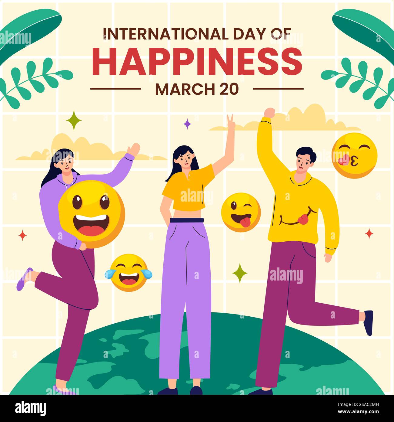 Happiness Day Social Media Illustration Flat Cartoon Hand Drawn ...