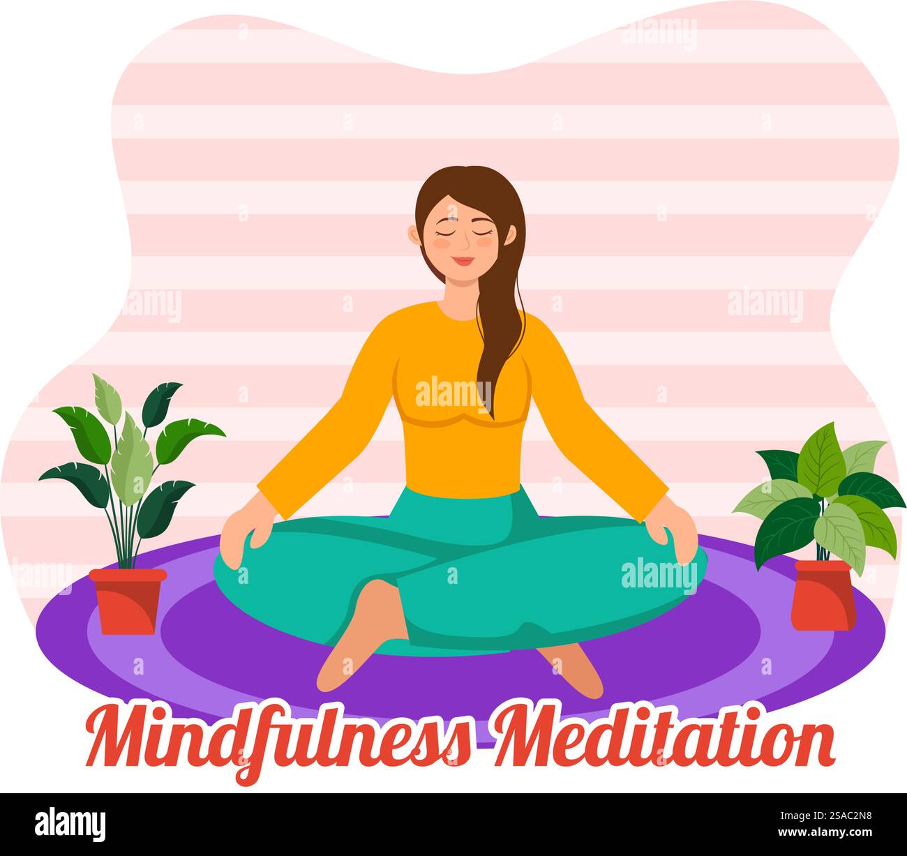 Mindfulness Meditation Vector Illustration of Person with Closed Eyes ...
