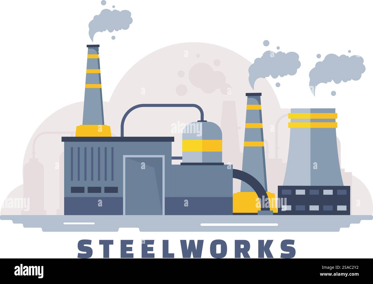 Steelworks Vector Illustration with Resource Mining, Smelting of Metal ...