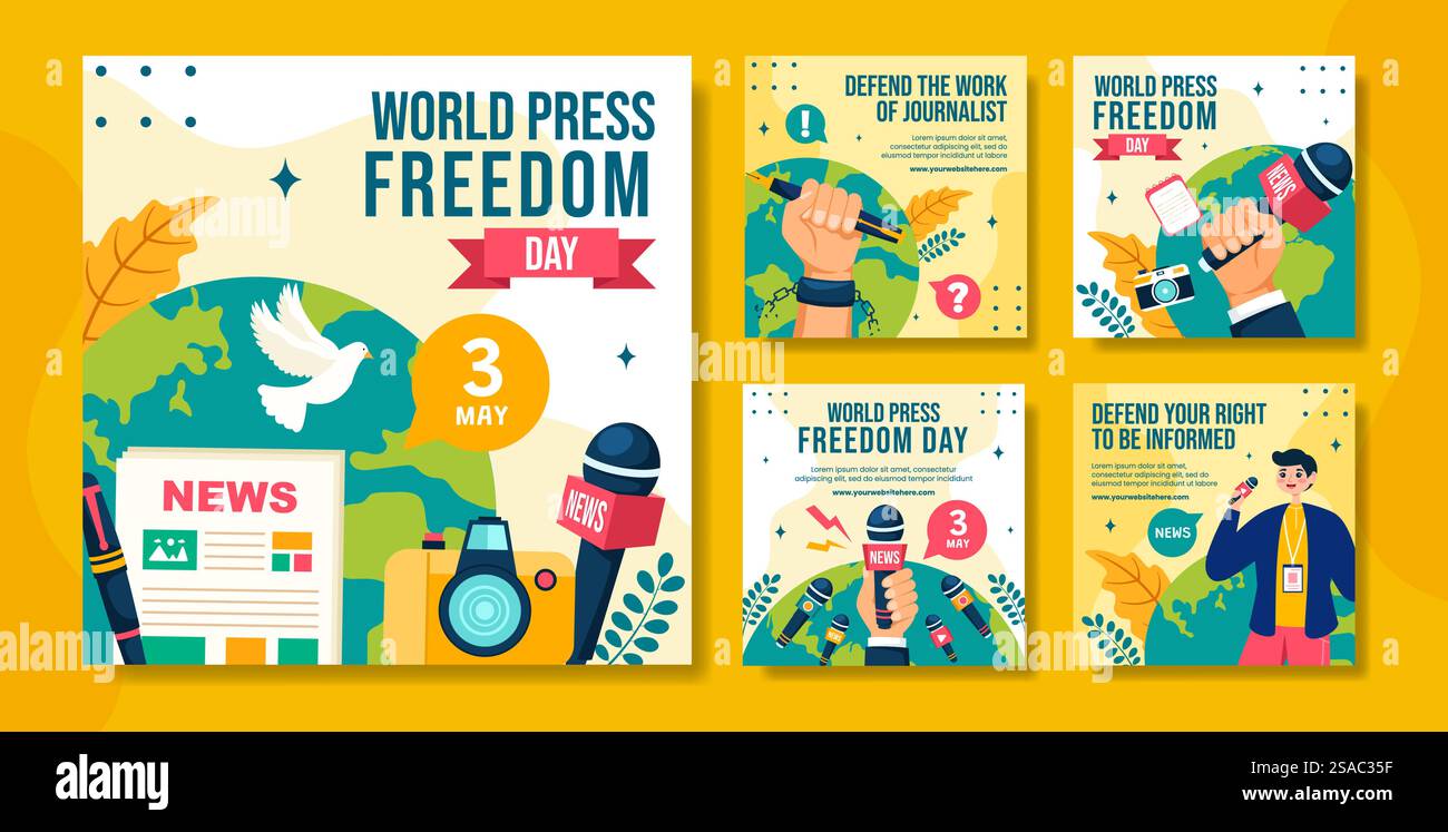 Press Freedom Day Social Media Post Flat Cartoon Hand Drawn Templates ...