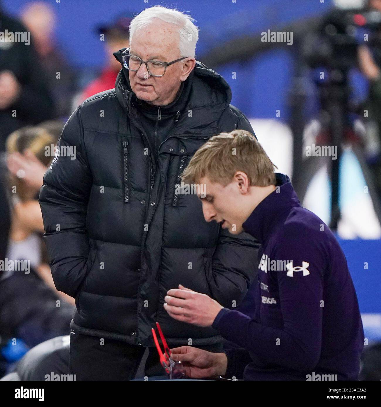 CALGARY, CANADA - JANUARY 26: Bob Corby and Jordan Stolz of USA ...