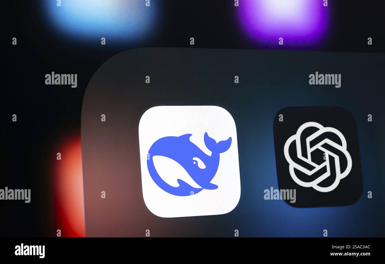 A close up of an iPad screen displaying the Deepseek Ai and OpenAI ...