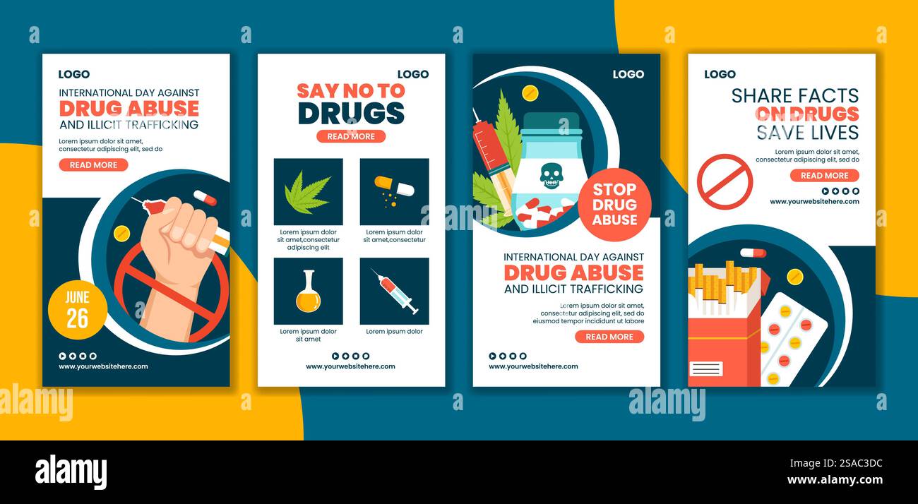 Drug Abuse and Trafficking Social Media Stories Cartoon Hand Drawn ...