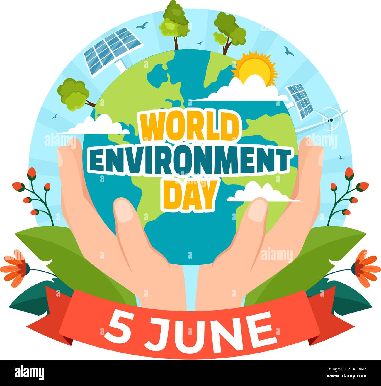 World Environment Day Vector Illustration with Green Tree and Animals ...